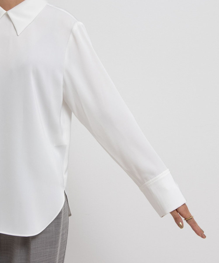 ◇【WEB限定】ウォッシャブルオトナサテン衿カフス付きTブラウス（5